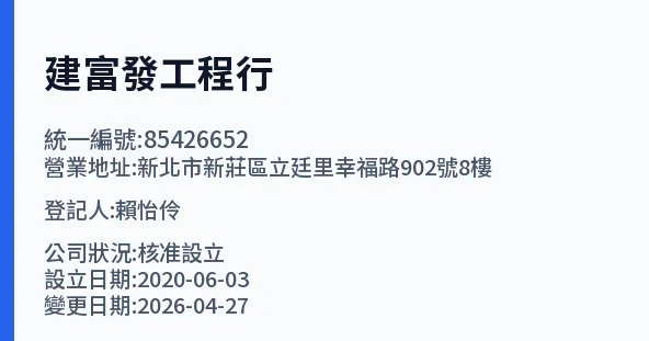 建富發工程行的照片-統編 85426652(新北市) 公司登記資料與營業項目詳細圖表