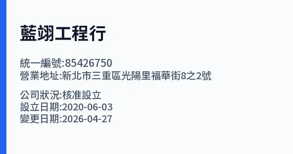 藍翊工程行的照片-統編 85426750(新北市) 公司登記資料與營業項目詳細圖表