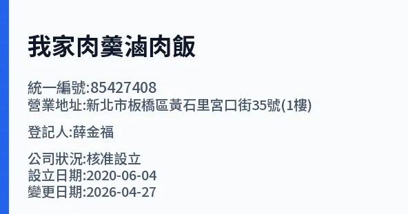 我家肉羹滷肉飯的照片-統編 85427408(新北市) 公司登記資料與營業項目詳細圖表