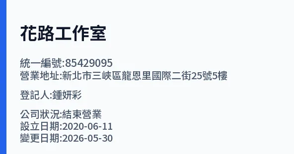 花路工作室的照片-統編 85429095(新北市) 公司登記資料與營業項目詳細圖表