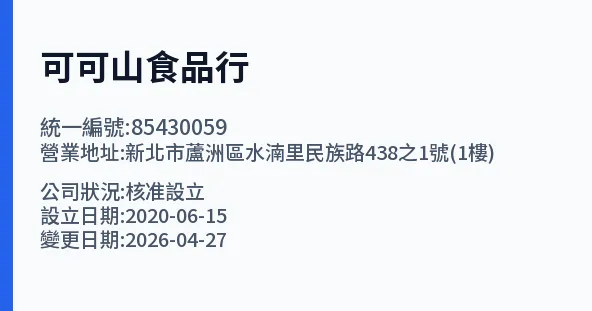 可可山食品行的照片-統編 85430059(新北市) 公司登記資料與營業項目詳細圖表
