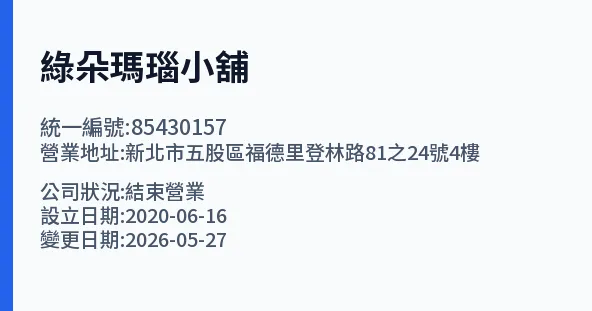 綠朵瑪瑙小舖的照片-統編 85430157(新北市) 公司登記資料與營業項目詳細圖表
