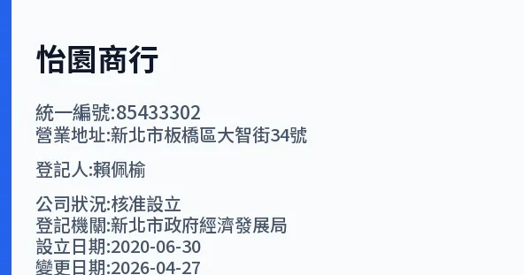 怡園商行的照片-統編 85433302(新北市) 公司登記資料與營業項目詳細圖表