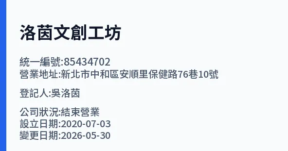 洛茵文創工坊的照片-統編 85434702(新北市) 公司登記資料與營業項目詳細圖表