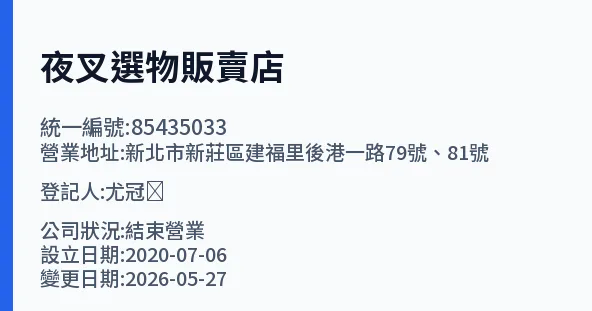 夜叉選物販賣店的照片-統編 85435033(新北市) 公司登記資料與營業項目詳細圖表