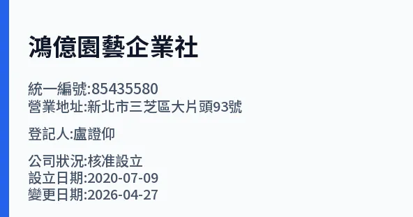 鴻億園藝企業社的照片-統編 85435580(新北市) 公司登記資料與營業項目詳細圖表