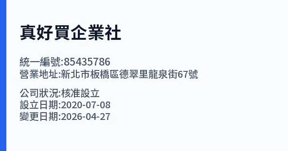 真好買企業社的照片-統編 85435786(新北市) 公司登記資料與營業項目詳細圖表