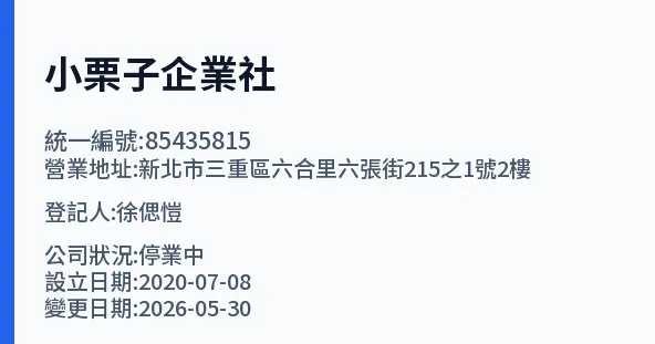小栗子企業社的照片-統編 85435815(新北市) 公司登記資料與營業項目詳細圖表