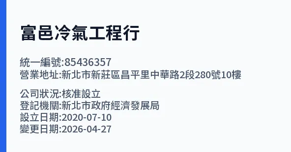 富邑冷氣工程行的照片-統編 85436357(新北市) 公司登記資料與營業項目詳細圖表