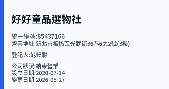 好好童品選物社的照片-統編 85437166(新北市) 公司登記資料與營業項目詳細圖表