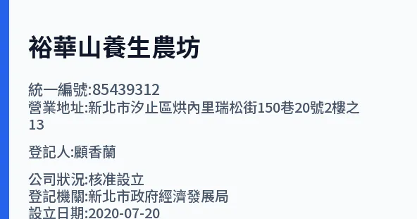 裕華山養生農坊的照片-統編 85439312(新北市) 公司登記資料與營業項目詳細圖表