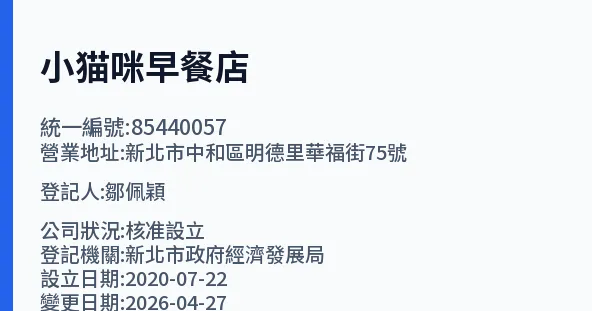 小猫咪早餐店的照片-統編 85440057(新北市) 公司登記資料與營業項目詳細圖表