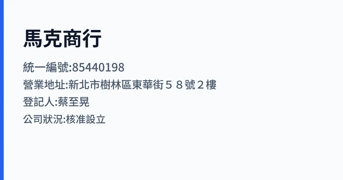 馬克商行 - 統編 85440198(新北市) 公司登記資料與營業項目詳細圖表
