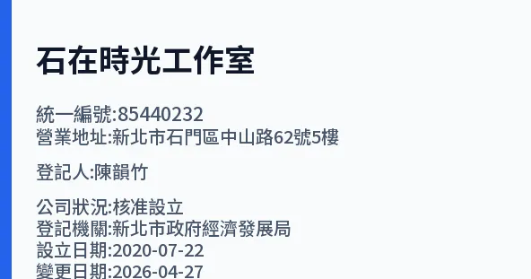 石在時光工作室的照片-統編 85440232(新北市) 公司登記資料與營業項目詳細圖表