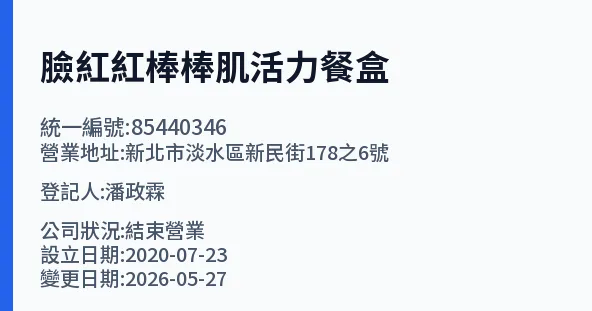 臉紅紅棒棒肌活力餐盒的照片-統編 85440346(新北市) 公司登記資料與營業項目詳細圖表