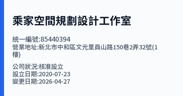 乘家空間規劃設計工作室的照片-統編 85440394(新北市) 公司登記資料與營業項目詳細圖表