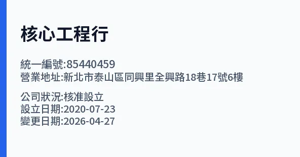 核心工程行的照片-統編 85440459(新北市) 公司登記資料與營業項目詳細圖表