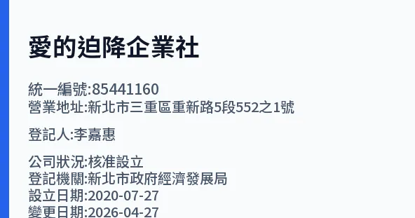 愛的迫降企業社的照片-統編 85441160(新北市) 公司登記資料與營業項目詳細圖表