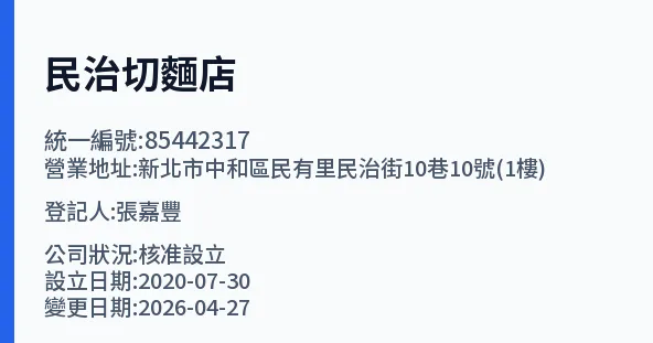 民治切麵店的照片-統編 85442317(新北市) 公司登記資料與營業項目詳細圖表