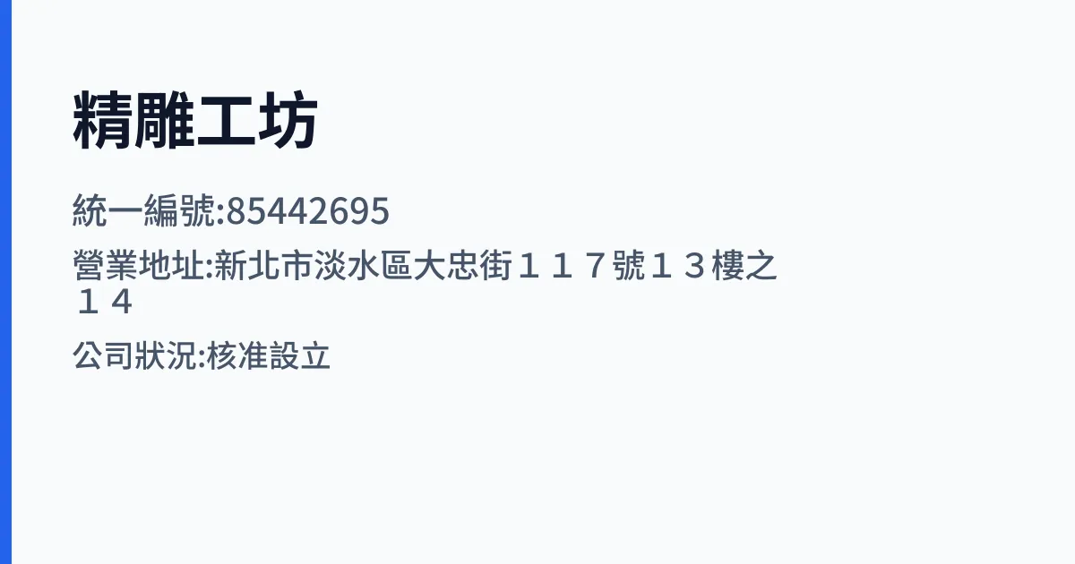 精雕工坊 - 統編 85442695(新北市) 公司登記資料與營業項目詳細圖表