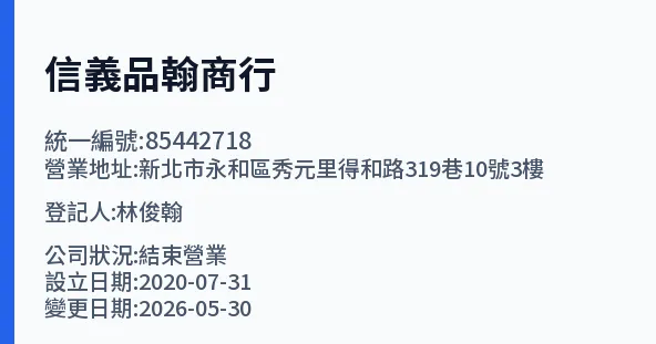 信義品翰商行的照片-統編 85442718(新北市) 公司登記資料與營業項目詳細圖表