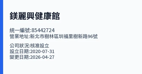 鎂麗興健康館的照片-統編 85442724(新北市) 公司登記資料與營業項目詳細圖表
