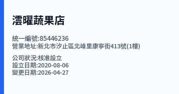 澐曜蔬果店的照片-統編 85446236(新北市) 公司登記資料與營業項目詳細圖表