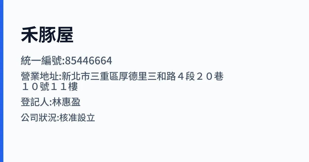 禾豚屋 - 統編 85446664(新北市) 公司登記資料與營業項目詳細圖表