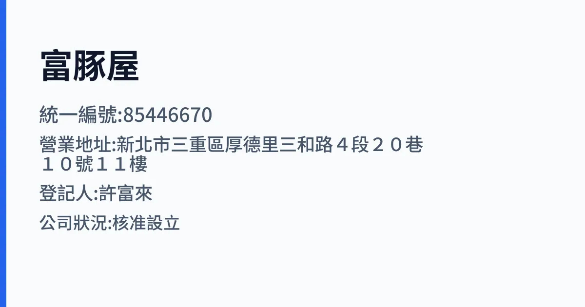 富豚屋 - 統編 85446670(新北市) 公司登記資料與營業項目詳細圖表