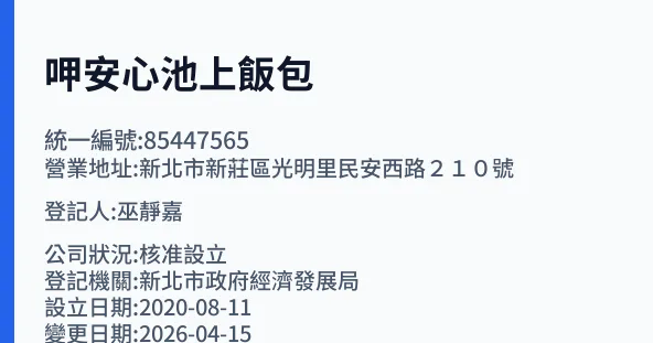 呷安心池上飯包的照片-統編 85447565(新北市) 公司登記資料與營業項目詳細圖表