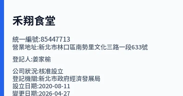 禾翔食堂的照片-統編 85447713(新北市) 公司登記資料與營業項目詳細圖表