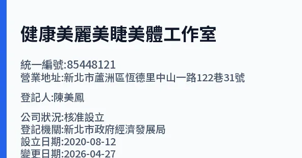 健康美麗美睫美體工作室的照片-統編 85448121(新北市) 公司登記資料與營業項目詳細圖表