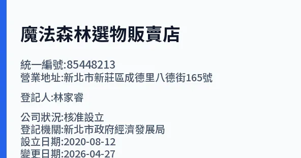 魔法森林選物販賣店的照片-統編 85448213(新北市) 公司登記資料與營業項目詳細圖表