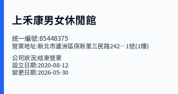 上禾康男女休閒館的照片-統編 85448375(新北市) 公司登記資料與營業項目詳細圖表