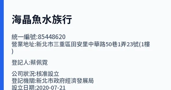 海晶魚水族行的照片-統編 85448620(新北市) 公司登記資料與營業項目詳細圖表