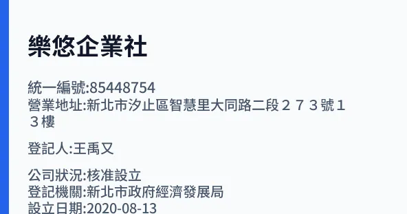 樂悠企業社的照片-統編 85448754(新北市) 公司登記資料與營業項目詳細圖表