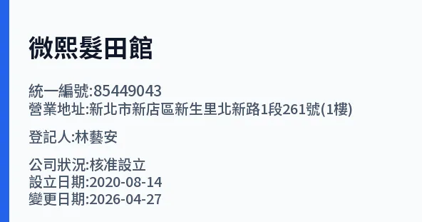 微熙髮田館的照片-統編 85449043(新北市) 公司登記資料與營業項目詳細圖表