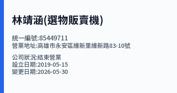 林靖涵(選物販賣機)的照片-統編 85449711(高雄市) 公司登記資料與營業項目詳細圖表