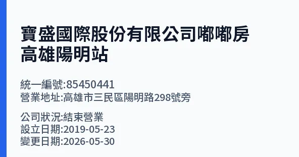 寶盛國際股份有限公司嘟嘟房高雄陽明站的照片-統編 85450441(高雄市) 公司登記資料與營業項目詳細圖表