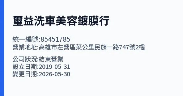 璽益洗車美容鍍膜行的照片-統編 85451785(高雄市) 公司登記資料與營業項目詳細圖表