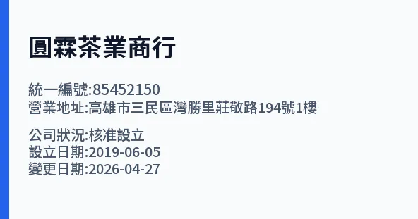 圓霖茶業商行的照片-統編 85452150(高雄市) 公司登記資料與營業項目詳細圖表