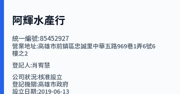 阿輝水產行的照片-統編 85452927(高雄市) 公司登記資料與營業項目詳細圖表