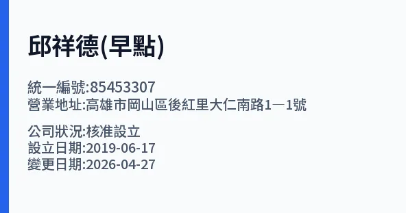 邱祥德(早點)的照片-統編 85453307(高雄市) 公司登記資料與營業項目詳細圖表