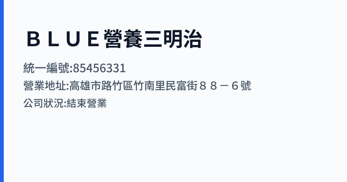 BLUE營養三明治 - 統編 85456331(高雄市) 公司登記資料與營業項目詳細圖表