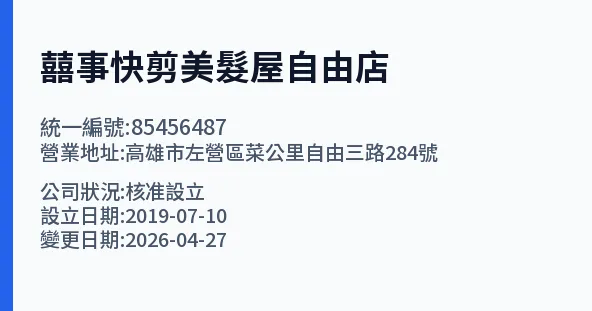囍事快剪美髮屋自由店的照片-統編 85456487(高雄市) 公司登記資料與營業項目詳細圖表