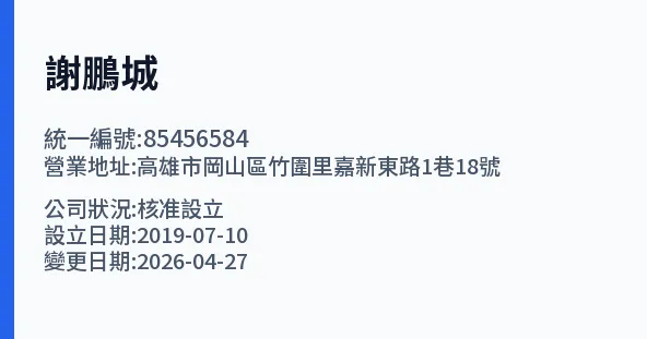 謝鵬城的照片-統編 85456584(高雄市) 公司登記資料與營業項目詳細圖表