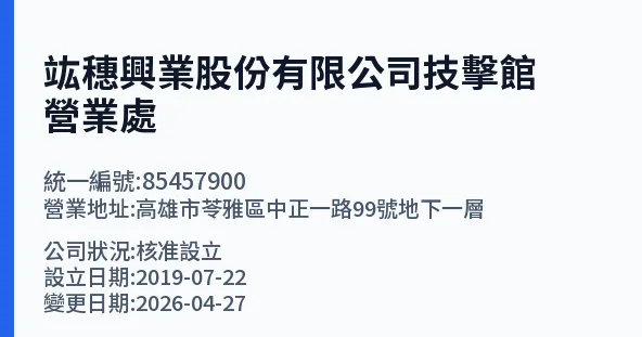 竑穗興業股份有限公司技擊館營業處的照片-統編 85457900(高雄市) 公司登記資料與營業項目詳細圖表