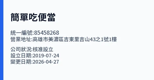 簡單吃便當的照片-統編 85458268(高雄市) 公司登記資料與營業項目詳細圖表