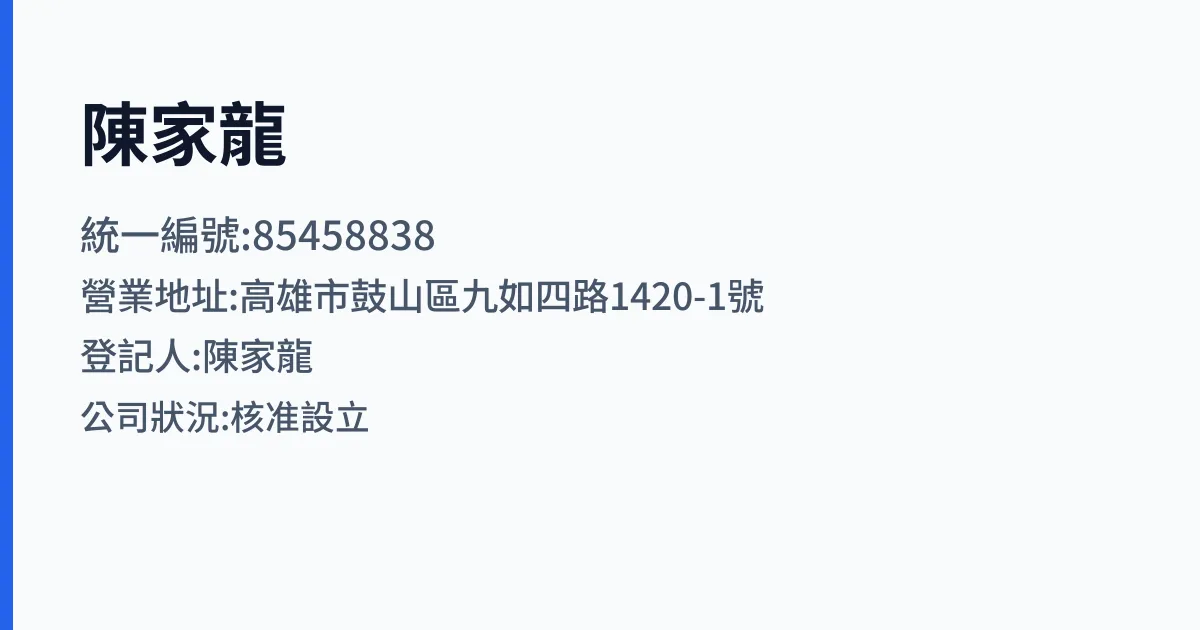 陳家龍 - 統編 85458838(高雄市) 公司登記資料與營業項目詳細圖表