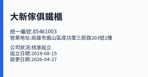 大新傢俱鐵櫃的照片-統編 85461003(高雄市) 公司登記資料與營業項目詳細圖表
